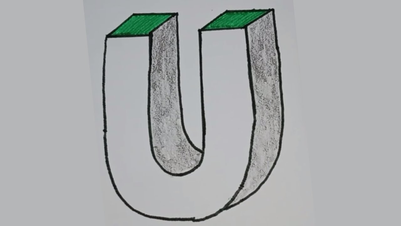 3D letter U drawing easy step by step | How to draw 3d letter U on ...