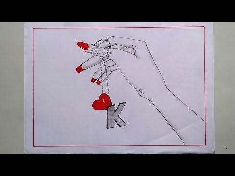 pencil drawing hand love with letter K || pencil art || drawing letter ...