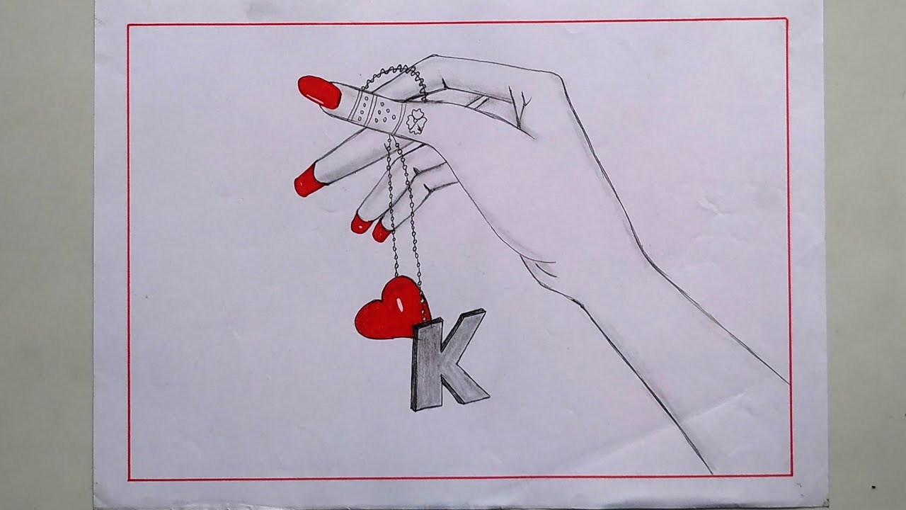 pencil drawing hand love with letter K || pencil art || drawing letter ...
