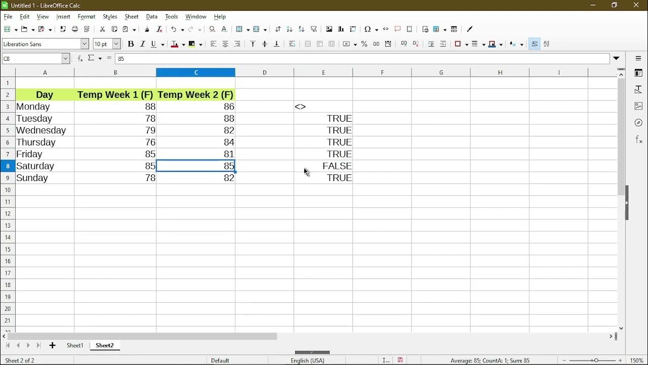 Using the Not Equal Operator in LibreOffice Calc - YouTube