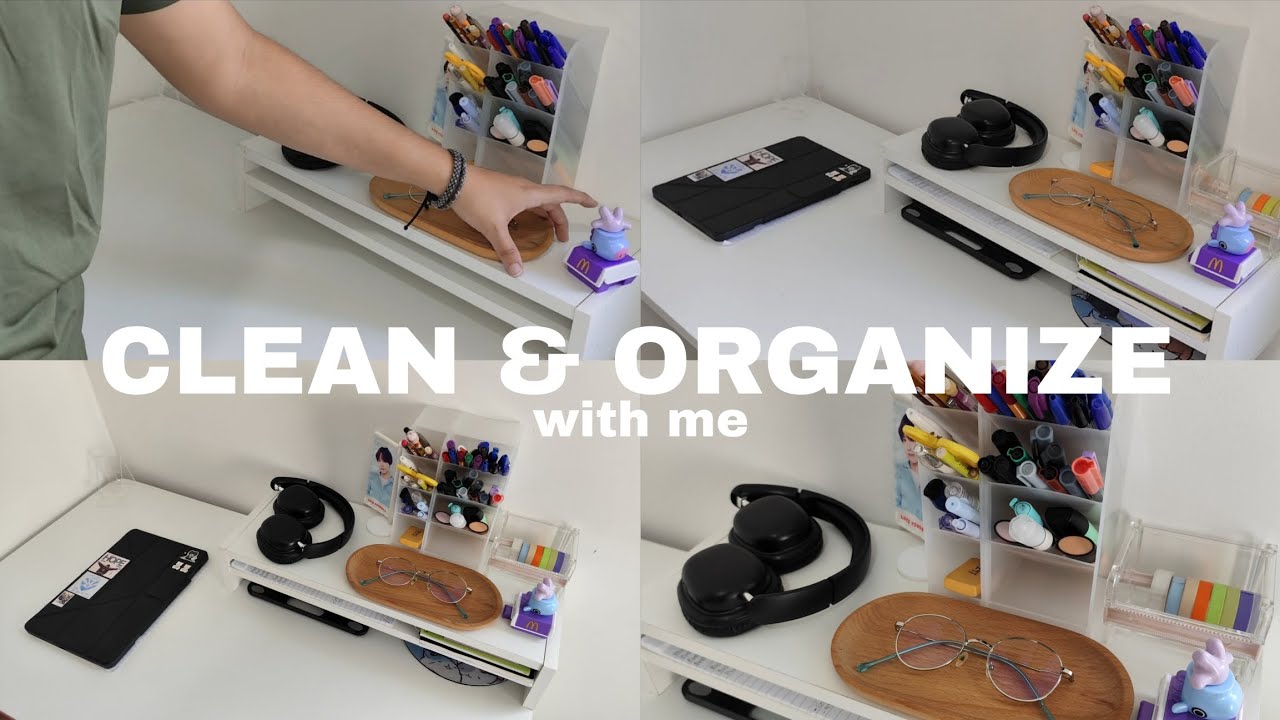 clean & organize my desk with me 🫧 | desk makeover aesthetic minimalist ...