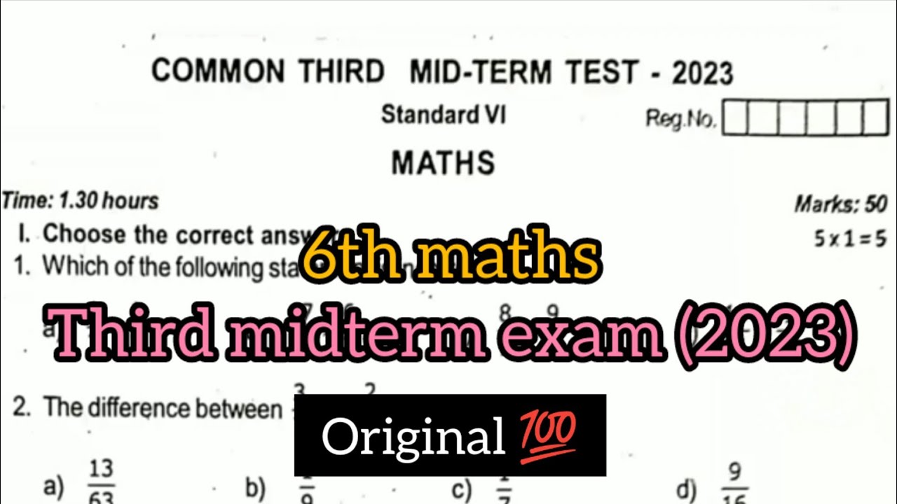6th std maths third midterm exam original question paper 2023 - YouTube
