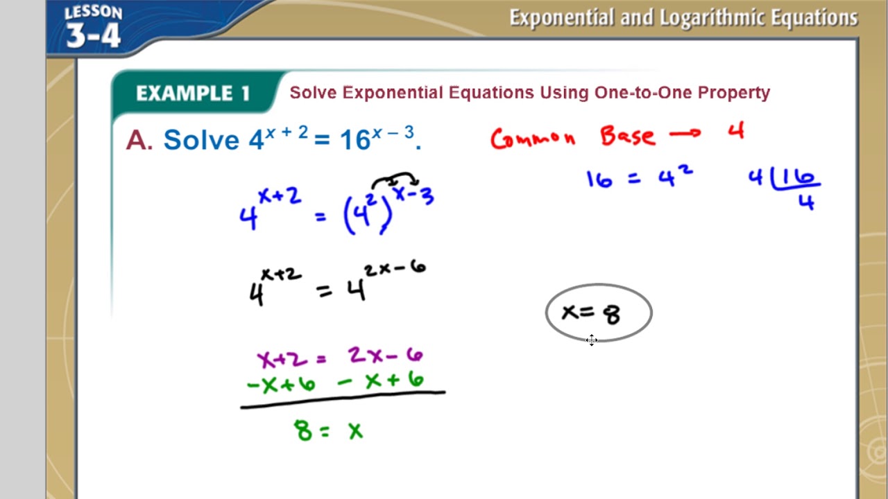 3-4 Example 1 Solve Exponential Equations Using the 1 to 1 Property ...