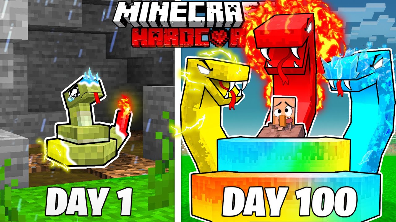 I Survived 100 Days as an ELEMENTAL SNAKE in HARDCORE Minecraft - YouTube