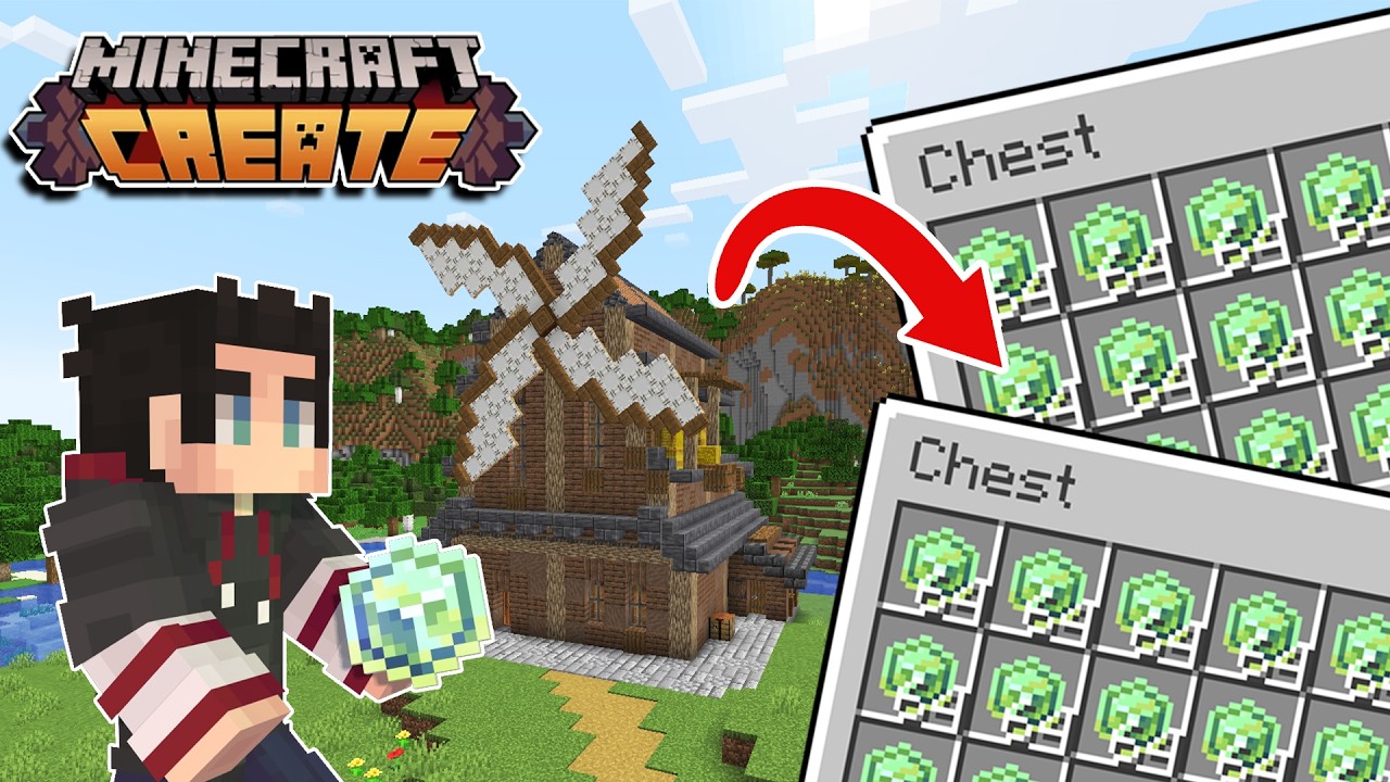 I made an INFINITE XP FARM using WINDMILLS in the CREATE MOD - YouTube