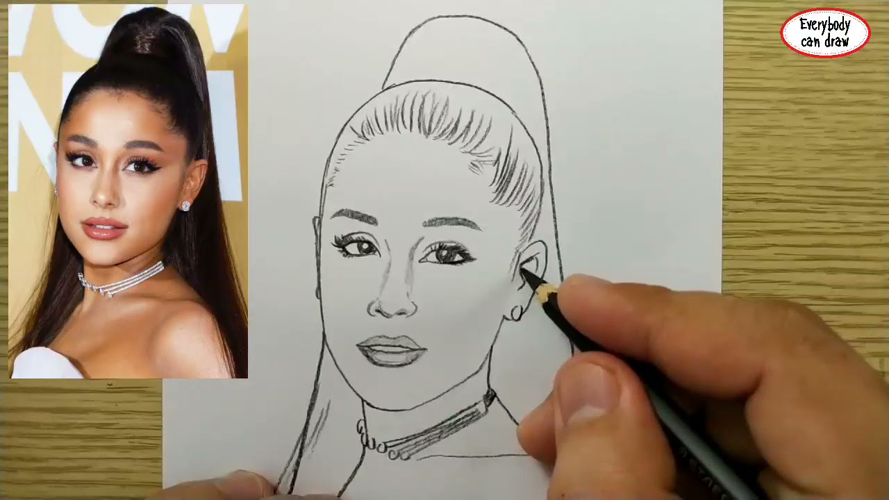 VERY EASY , How to draw ariana grande / learn drawing academy - YouTube