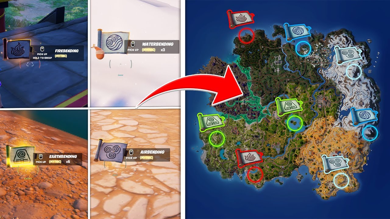 How to get all avatar mythic in fortnite (Airbending, Firebending ...