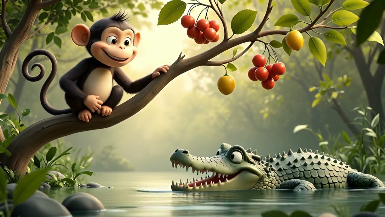 Bedtime Story 🌙 The Monkey🐒 and the Crocodile🐊 | Indian Folk Tale for ...