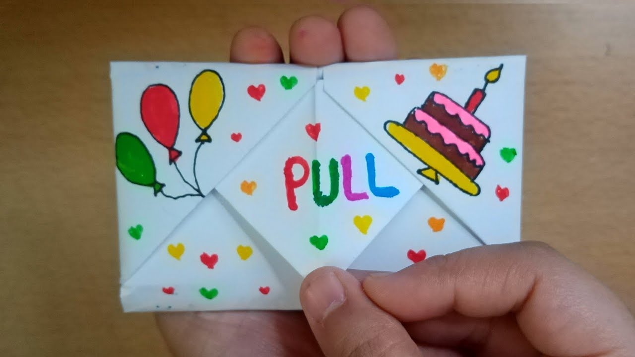 DIY - SURPRISE MESSAGE CARD FOR BIRTHDAY | Pull Tab Origami Envelope ...