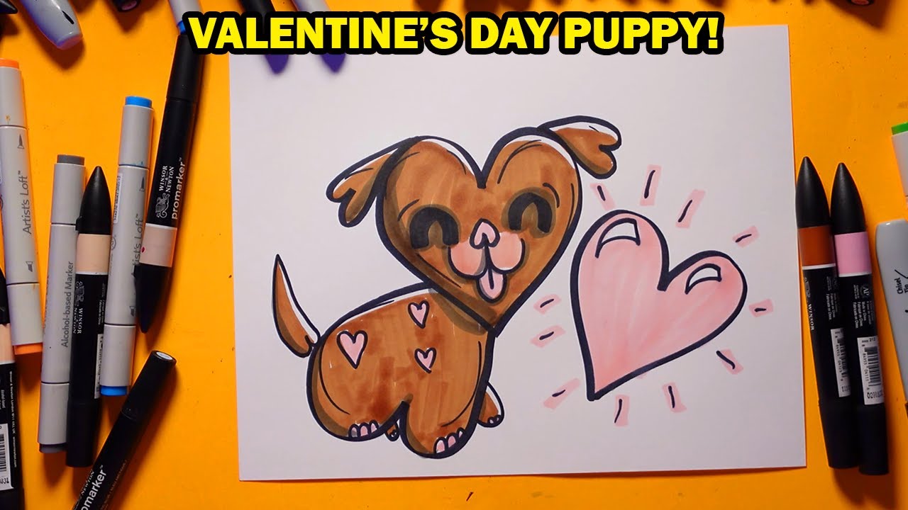 How to Draw a Valentine's Day Puppy! - YouTube