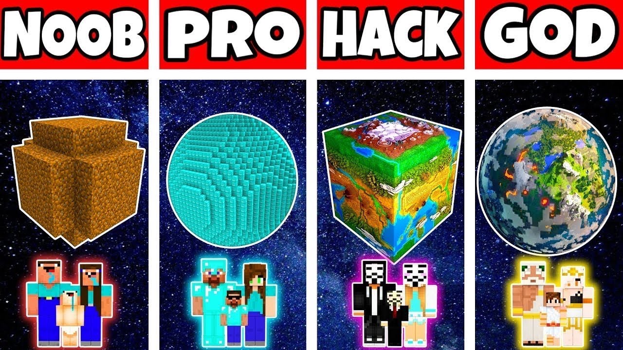 Minecraft: FAMILY BLOCK EARTH HOUSE BUILD CHALLENGE - NOOB vs PRO vs ...