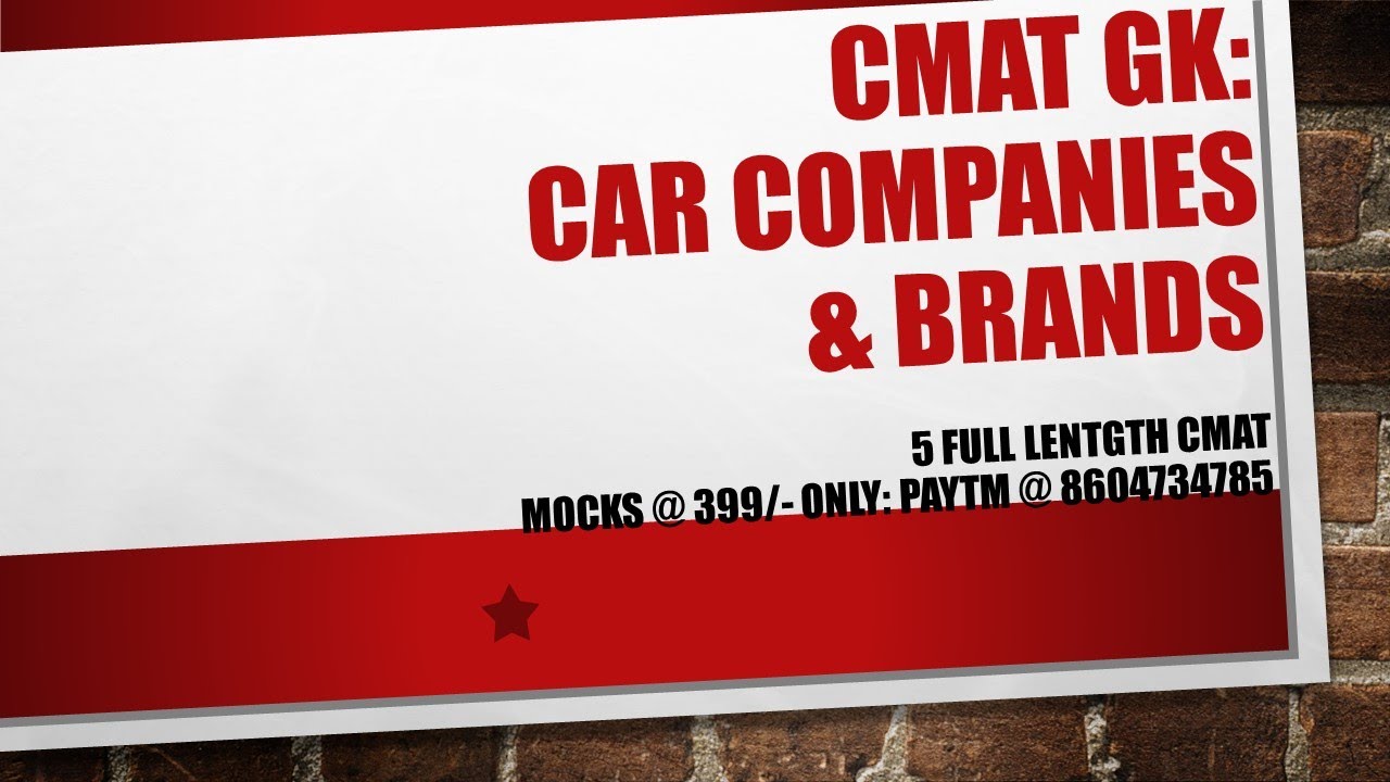 CMAT GK: Car Companies & Brands | Must Watch - YouTube
