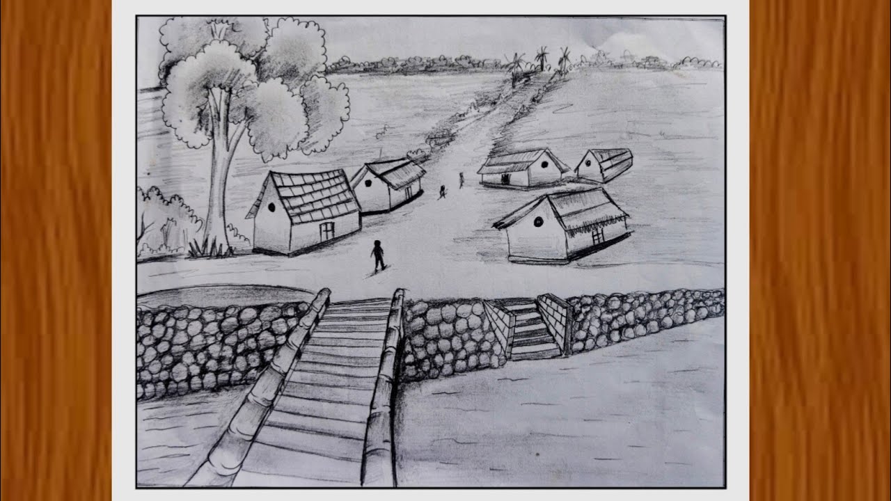 ️Village scenery drawing /How to draw village scenery - YouTube