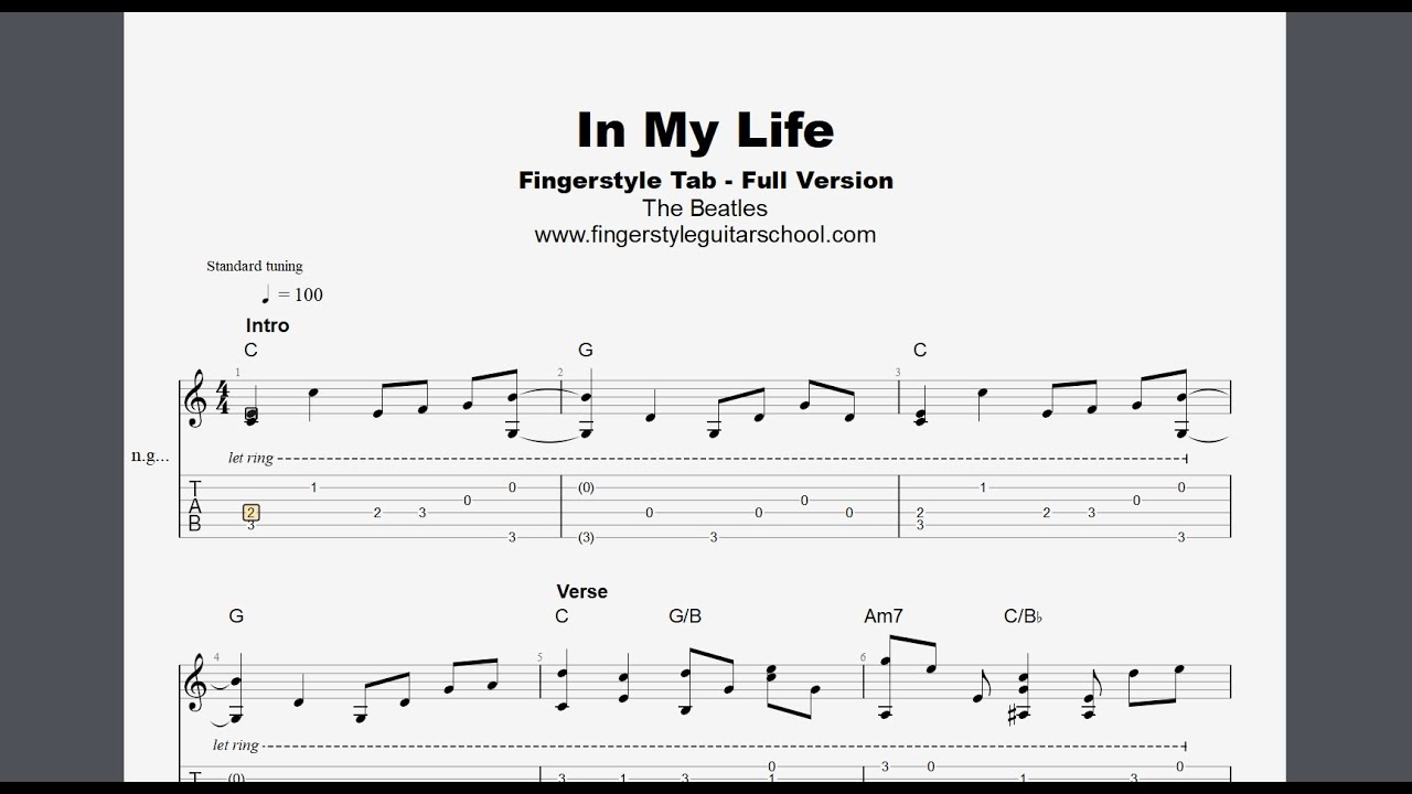 IN MY LIFE - FULL Fingerstyle Guitar Tab - THE BEATLES - YouTube