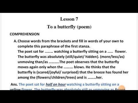to a butterfly poem by william wordsworth class 7 question answers ...