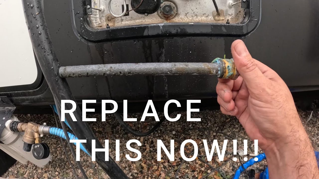 RV hot water heater anode rod replacement - YouTube