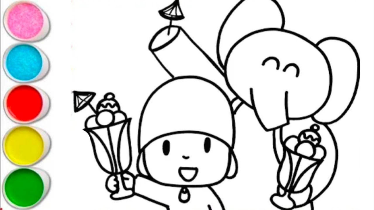 How to draw a easy pocoyo and elephant elly drawing for kids. #pocoyo ...