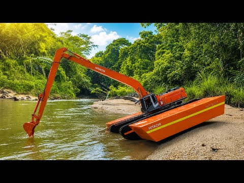 Strong Scale 1/16 : RC Excavator Huina Amphibious New Generation Cleaning The River