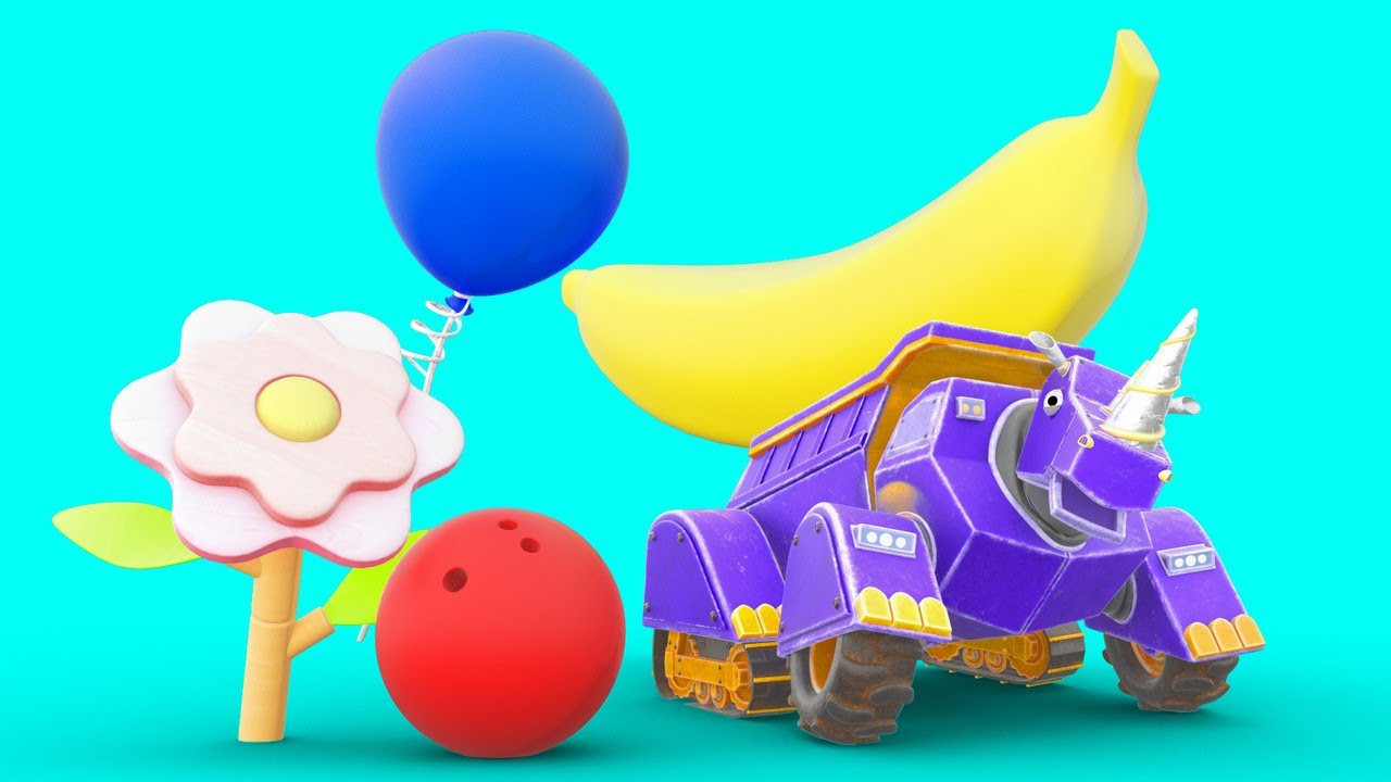 AnimaCars - 和犀牛一起学习色彩 孩子和汽车与动物一起学习——动物卡车 - YouTube