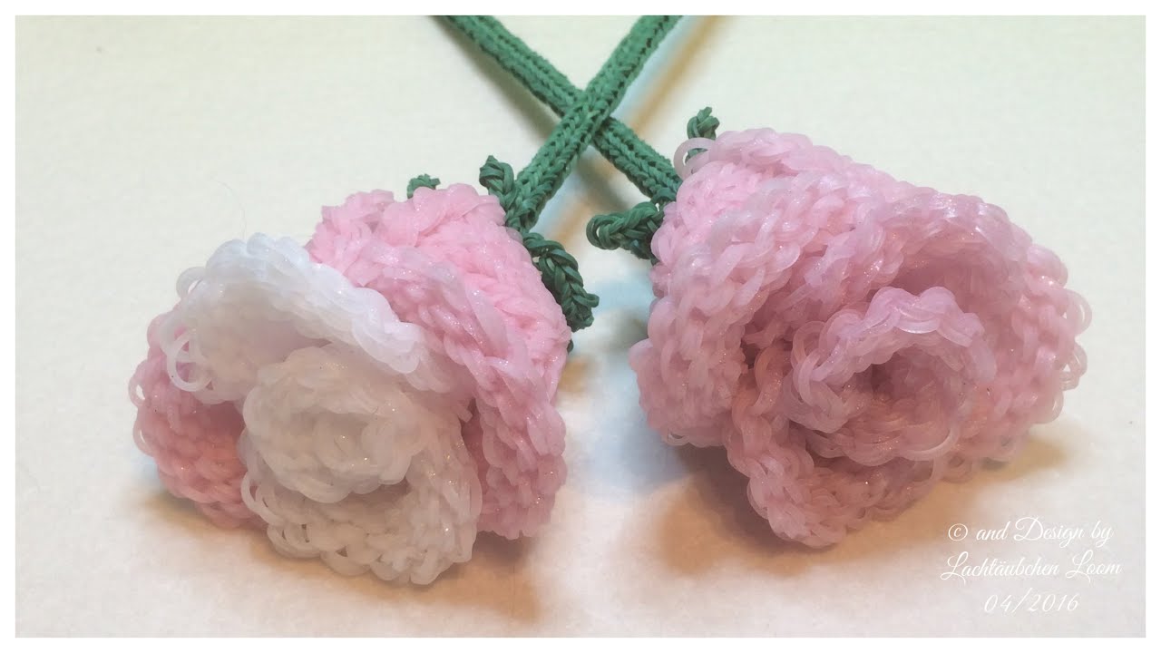Teil 3 - Rainbow Loom 3 D Rose mit 5 runden Blättern von Lachtaeubchen ...