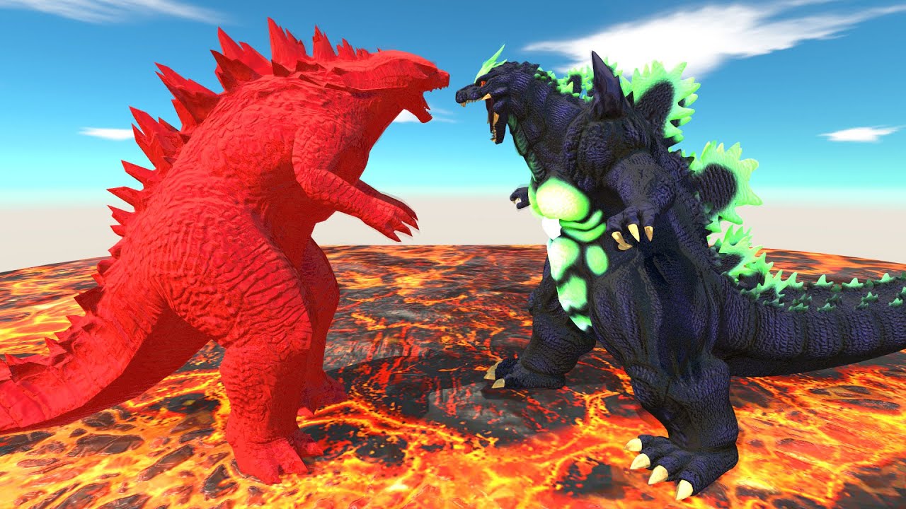 Godzilla Classic Red vs Super Godzilla AT LAVA - Animal Revolt Battle ...