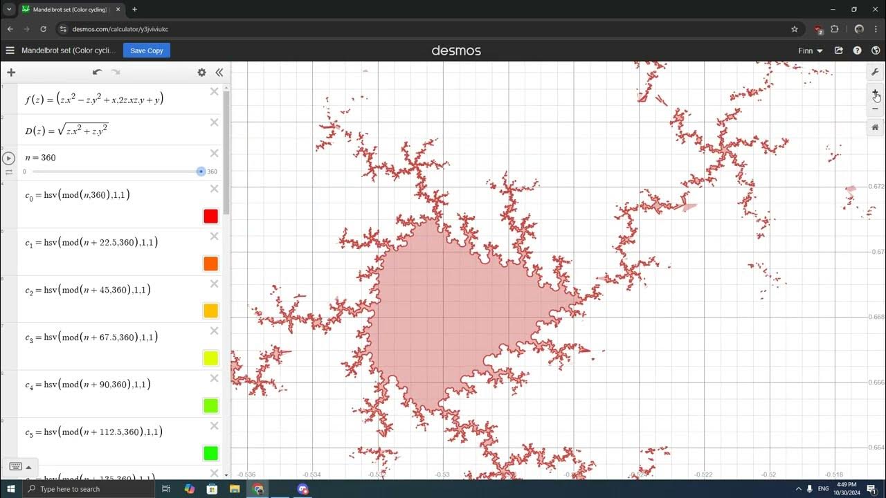 Zooming into the Mandelbrot set on Desmos - YouTube