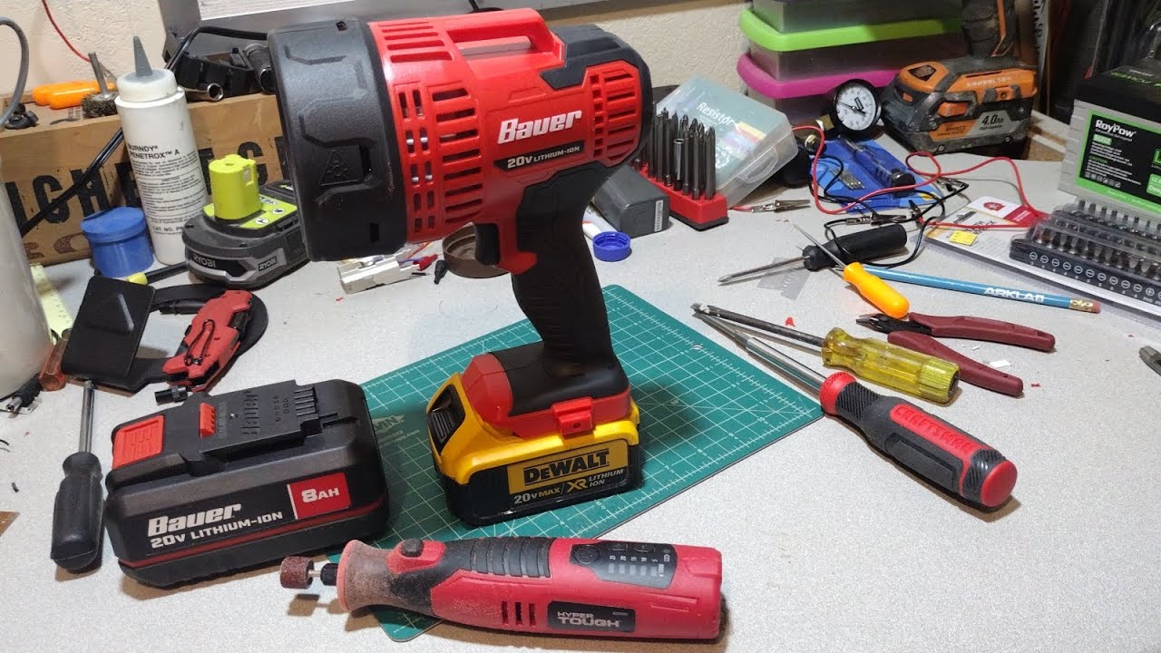 Harbor freight Bauer 12 minute tool body modification to fit dewalt batteries - YouTube