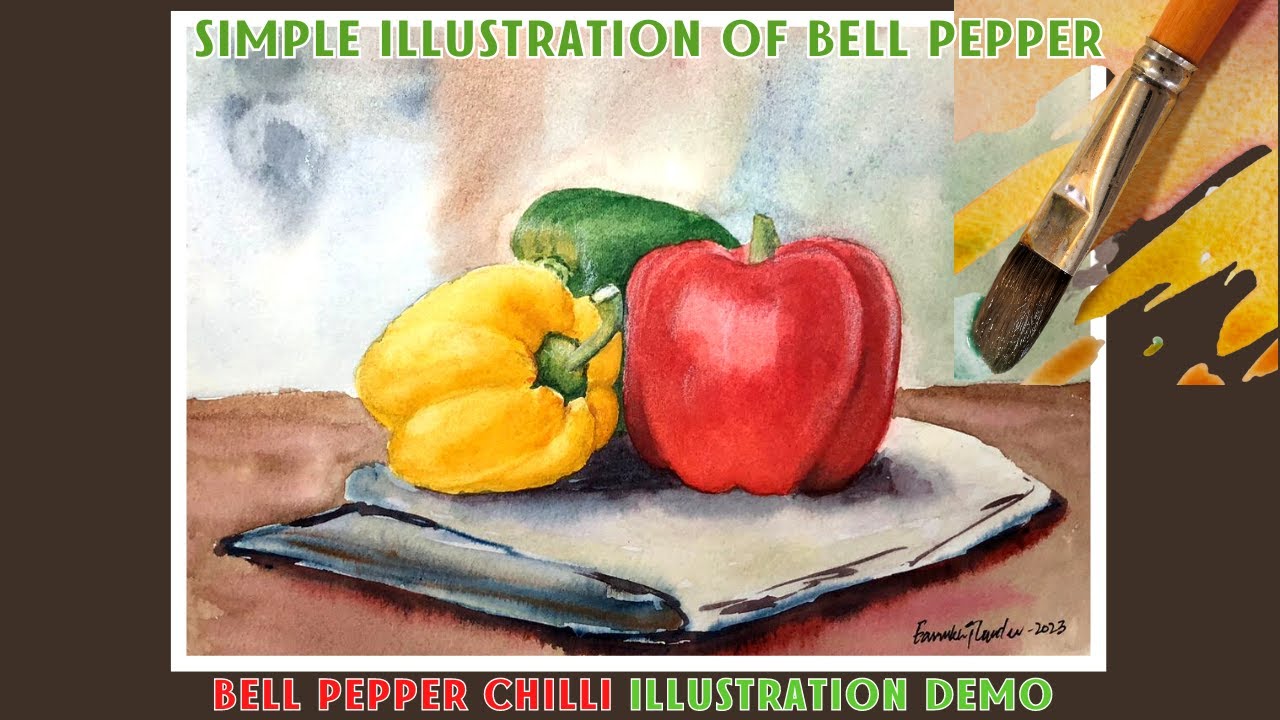Drawing & Paint realistic bell pepper with Watercolor | How to draw ...