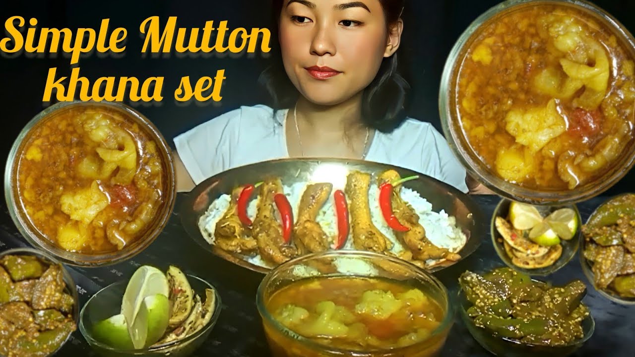 Mutton khana set // chicken feet // mutton fat// white rice #mukbang ...
