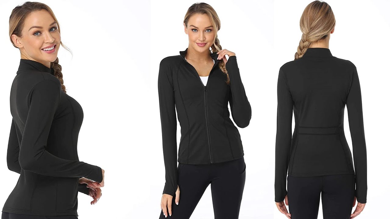 Women’s Full Zip Track Jacket Workout Lightweigh Sport Sweater with ...