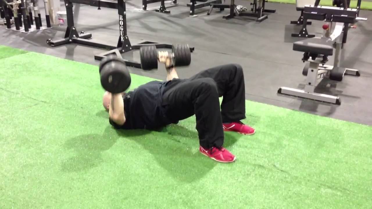 Floor Press With Dumbells with Glute Bridge - YouTube