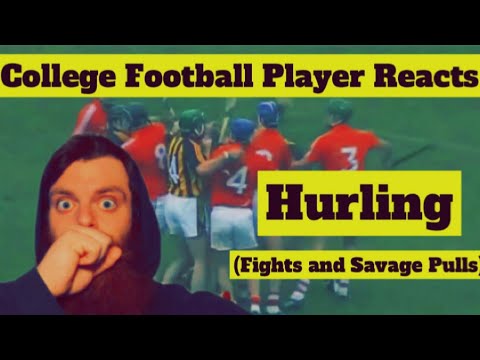 HURLING (FIGHTS and SAVAGE PULLS) || Reaction from a College Football ...