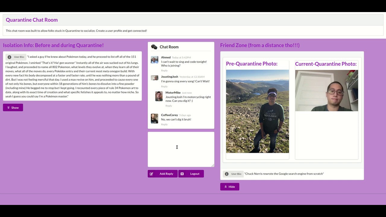 Quarantine Chat App Demo - YouTube
