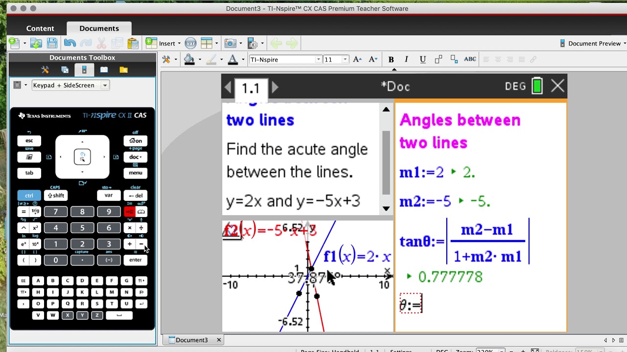 Ti Nspire CAS Skills: Angles between lines(VCE Maths Methods) - YouTube