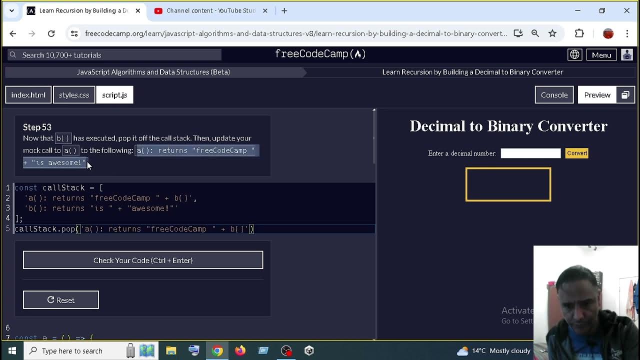 Learn Recursion by Building a Decimal to Binary Converter step 53 - YouTube