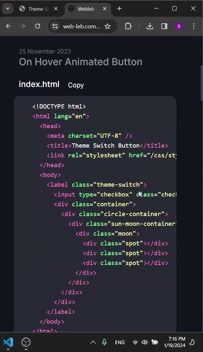 Theme Switch Button Webleb Html Css Developer Code Coding Youtube