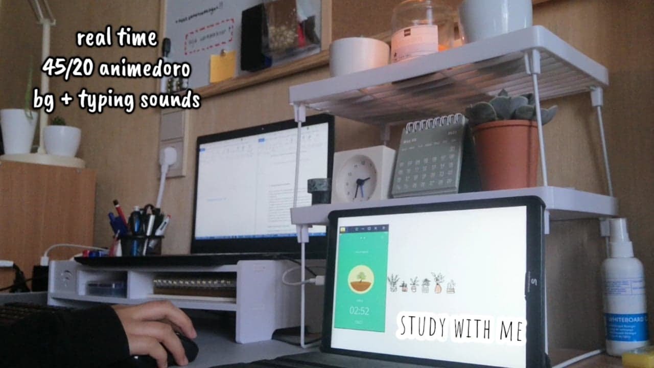 study with me | real time, 45/20, animedoro | background and typing ...