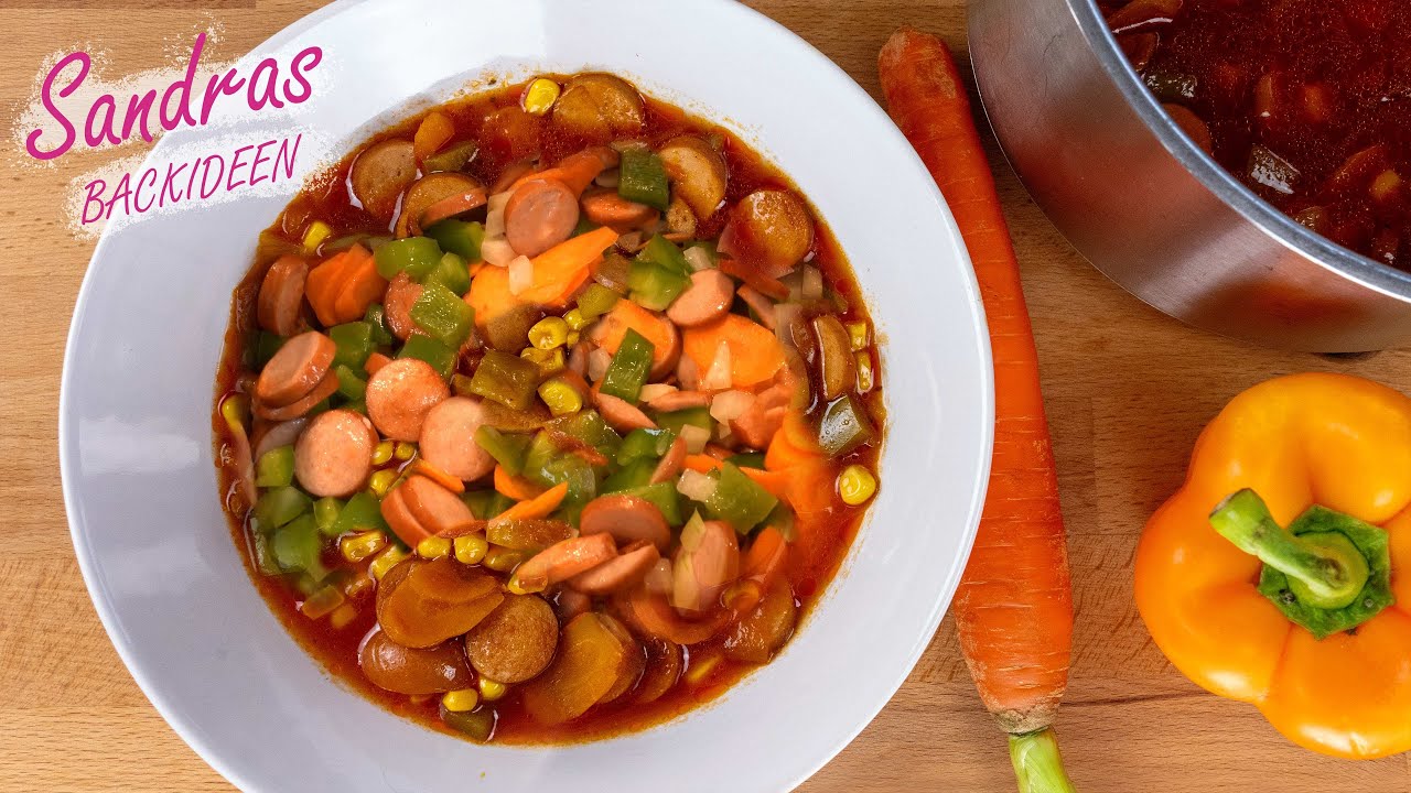 feurige Würstchensuppe mit Gemüse | Silvestersuppe | Partysuppe - YouTube