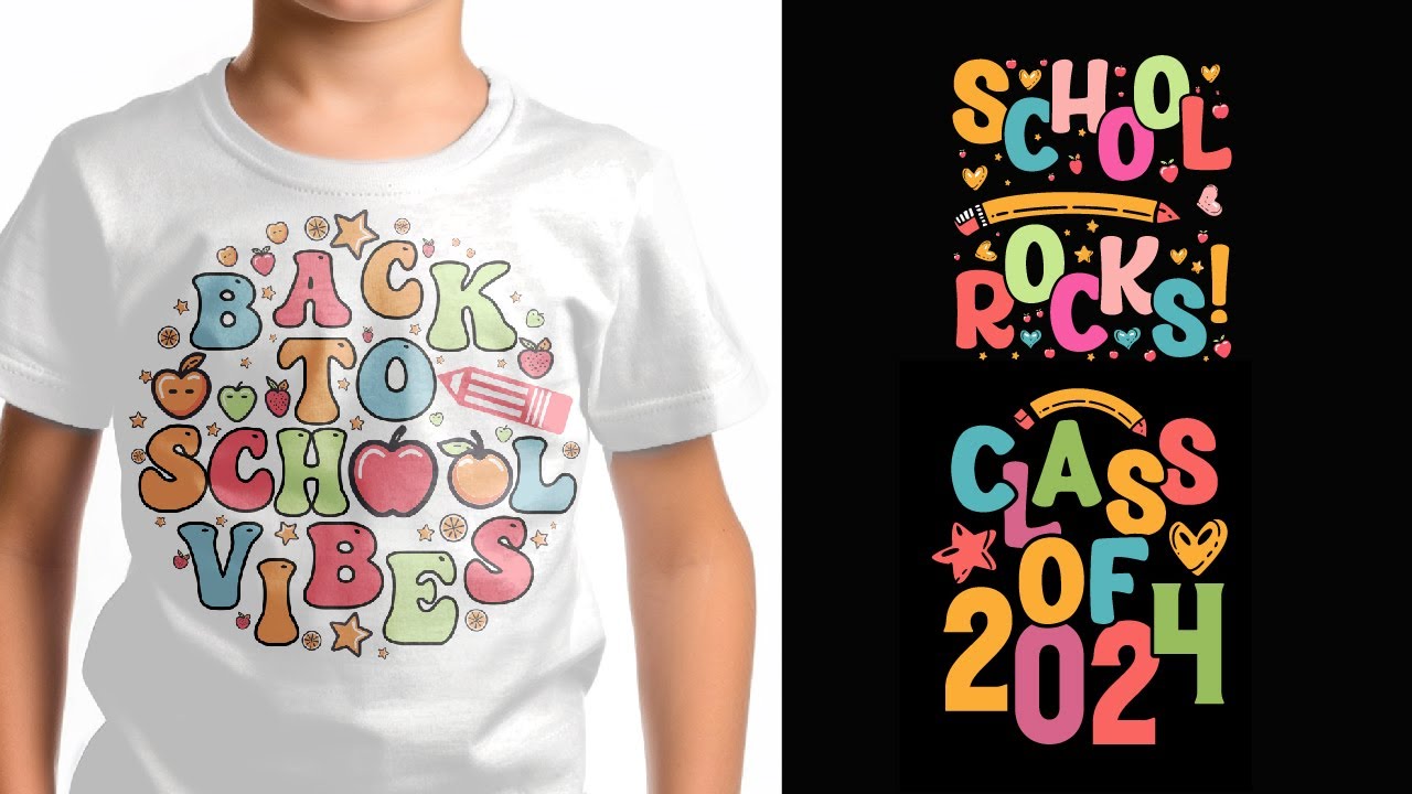 Back to school t shirt designs, kids t shirt design tutorial - YouTube