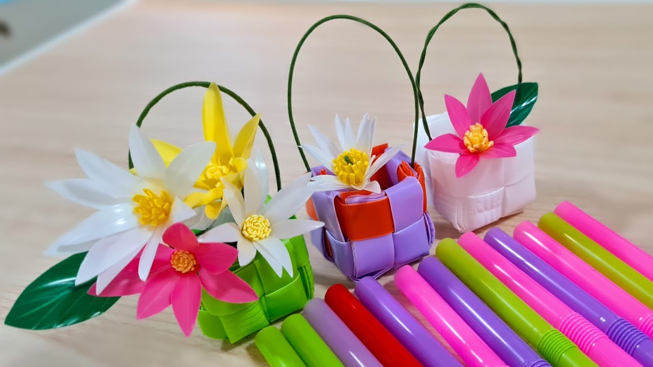 Mini Basket Straw Crafts Ideas EP. 8 | Straw Arts and Crafts | สาน ...