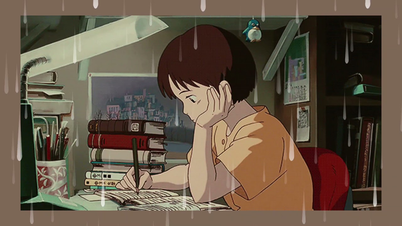 study with me anime ver. 📚 Ghibli Studio relaxing music and rain sounds ...