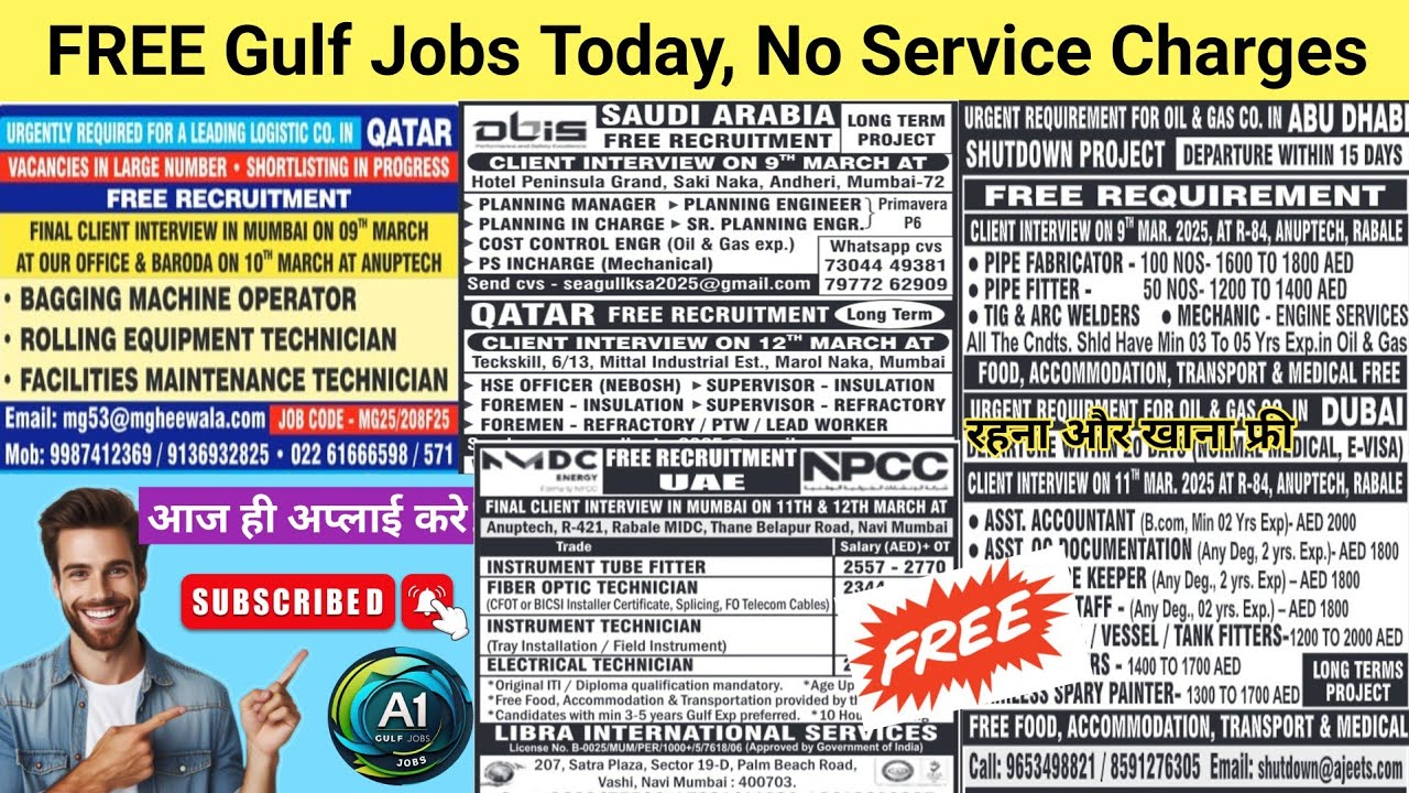 FREE Gulf Jobs Today! Assignment abroad free jobs, gulf jobs 2025 ...