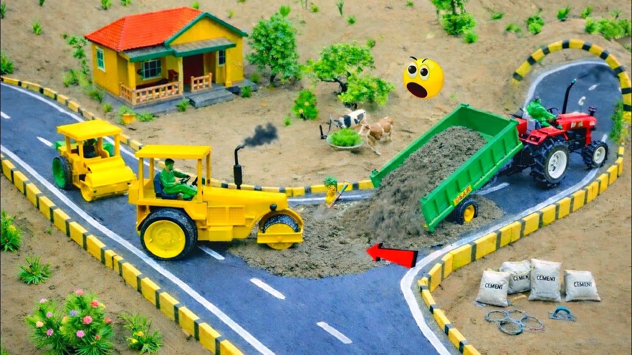 DIY Mini Tractor & Road Roller Making a Concrete Road | Construction ...
