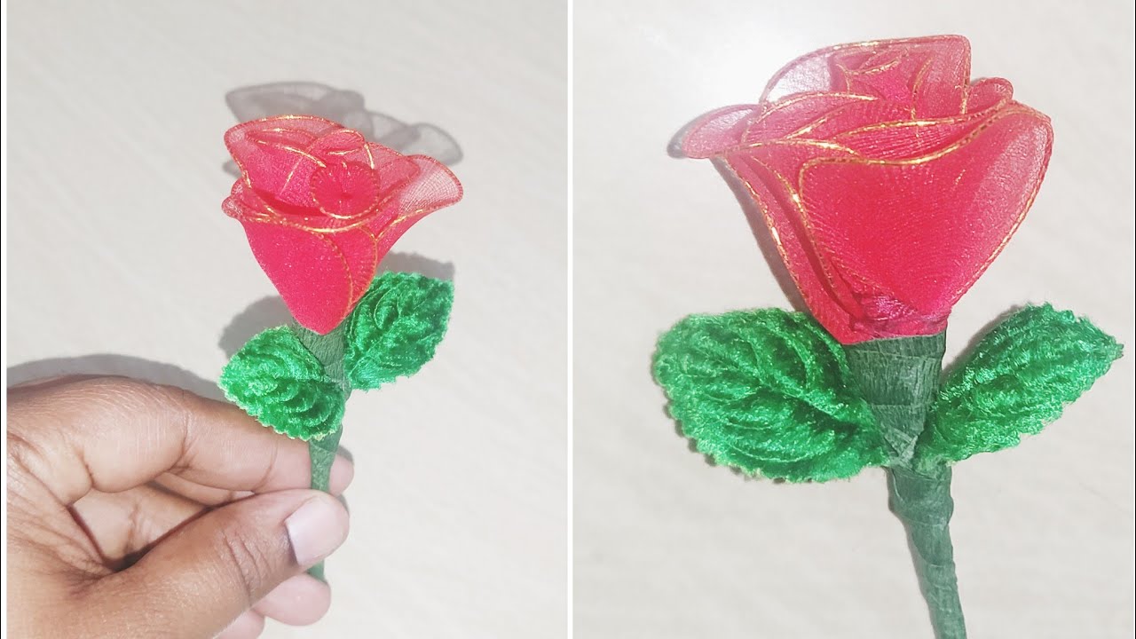 How to make red rose nylon stocking flowers/ Nylon flower/Red Rose ...