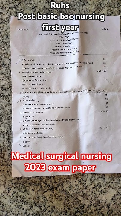 Ruhs University exam main medical surgical nursing pbbsc first year paper 2023 #msn #ruhs # ...