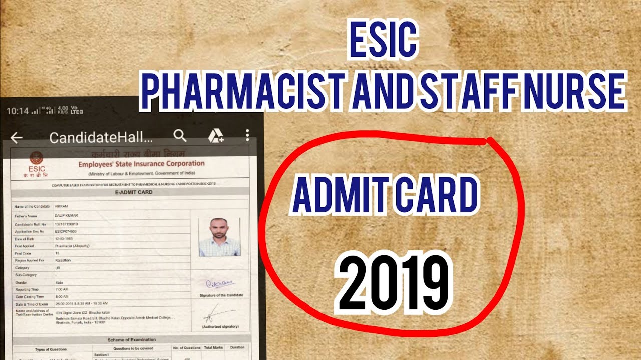 How to download esic pharmacist and esic staff nurse admit card 2019 ...