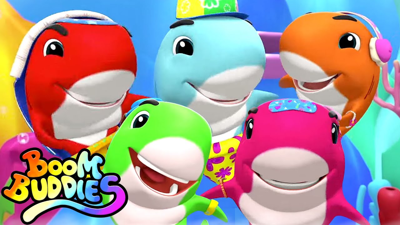Five Little Sharks Jumping On The Bed | Baby Shark Song | Nursery ...