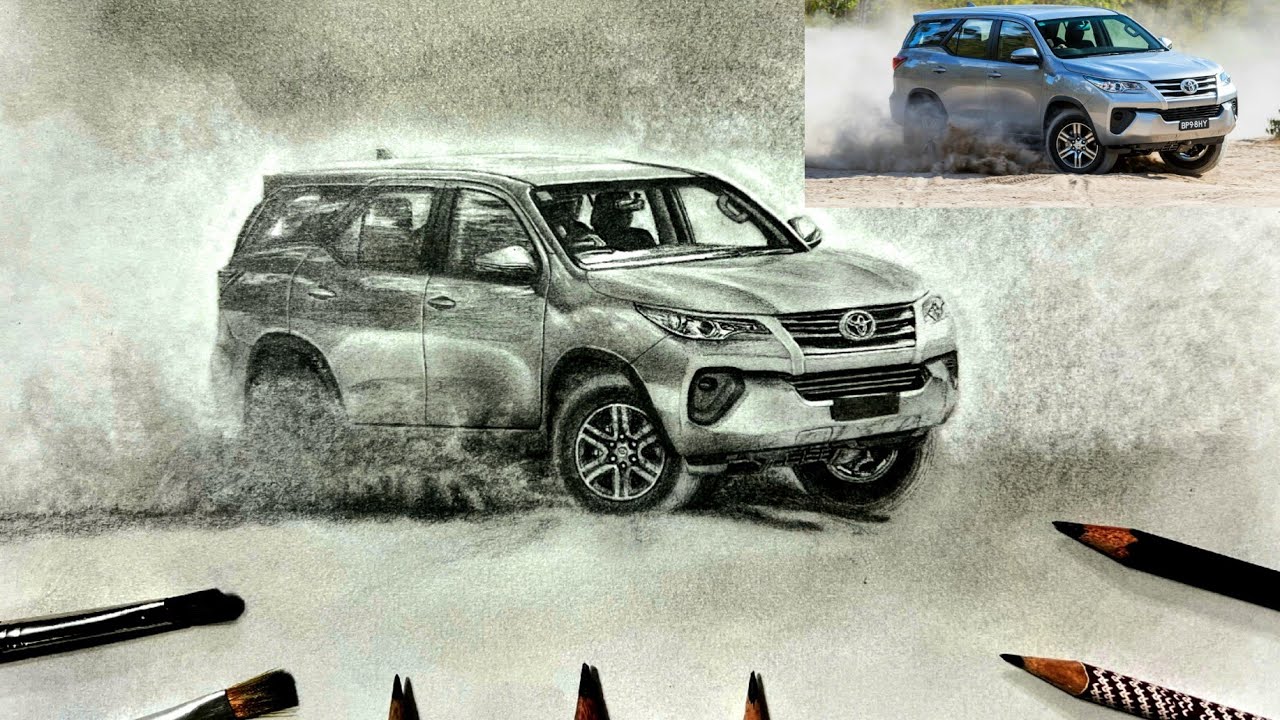 How to draw a realistic Fortuner legender with details - YouTube