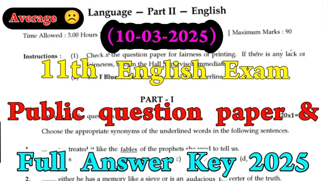 11th English public Exam Full Answer Key 2025 | 11th English Answer key ...