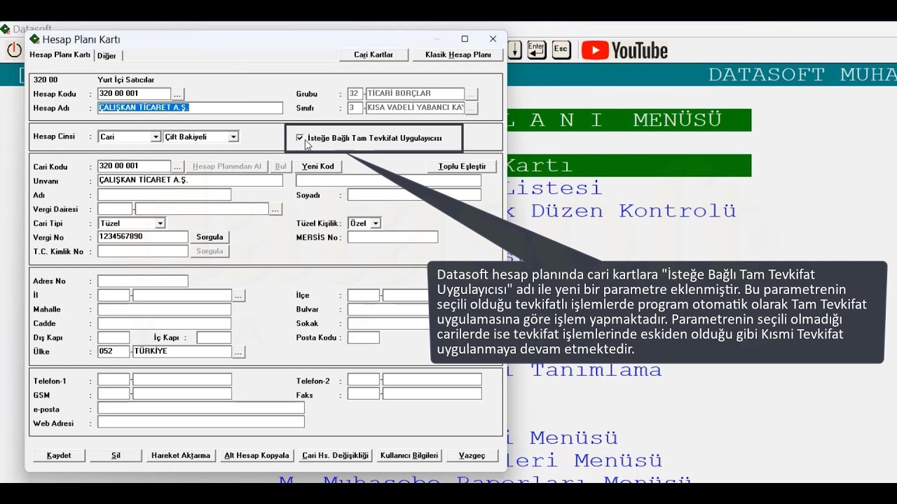 Datasoft Genel Muhasebe İsteğe Bağlı Tam Tevkifat ve Kısmi Tevkifat Uygulaması - Alış İşlemleri ...